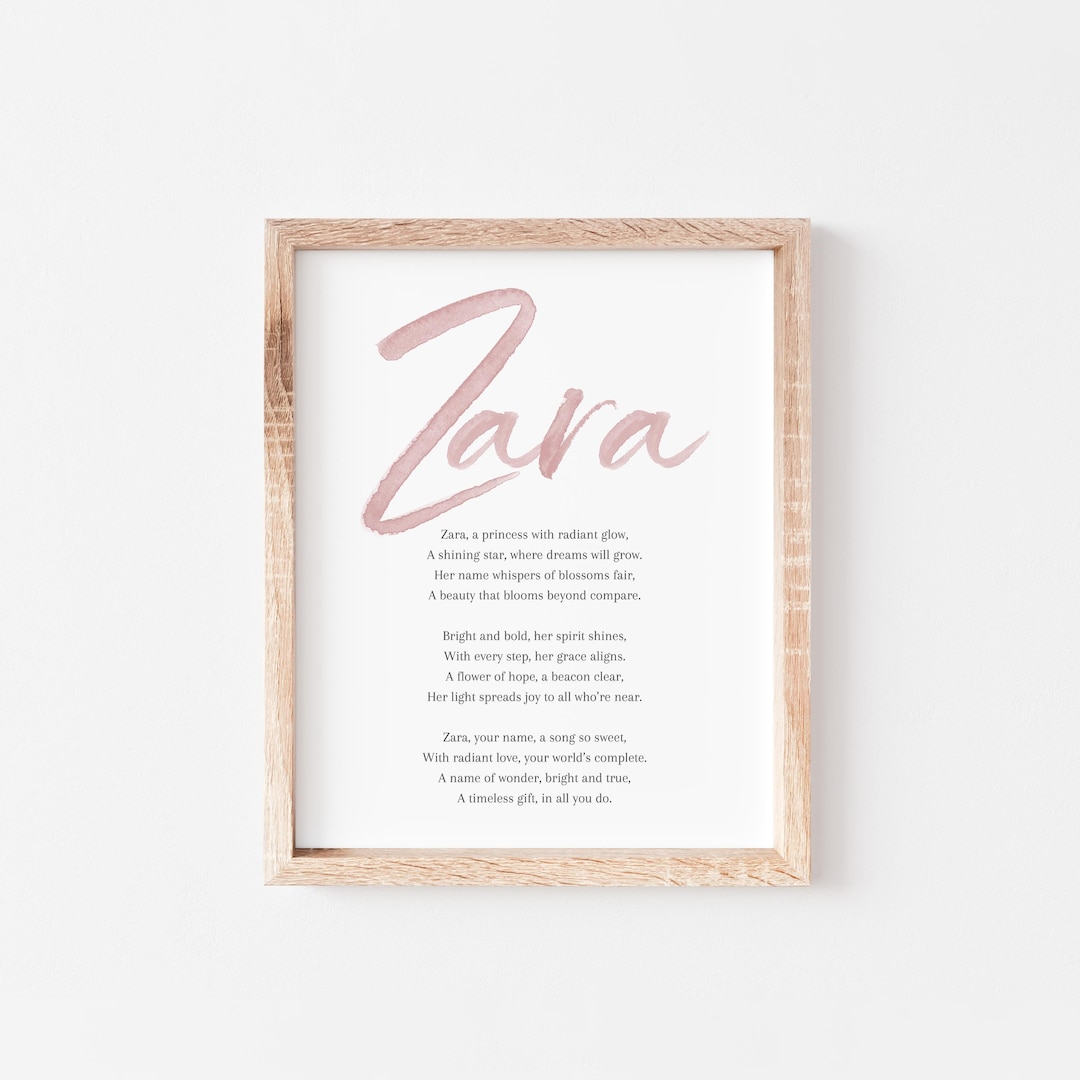Zara Baby Name Meaning Poem Baby Names Nursery Sign Girl Names ...