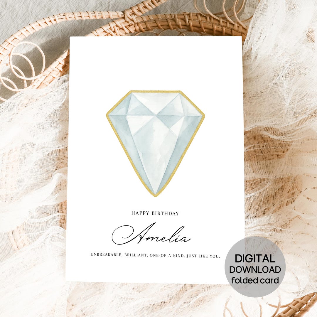 DIGITAL Diamond Birthday Card – Printable April Birthstone Card Instant ...