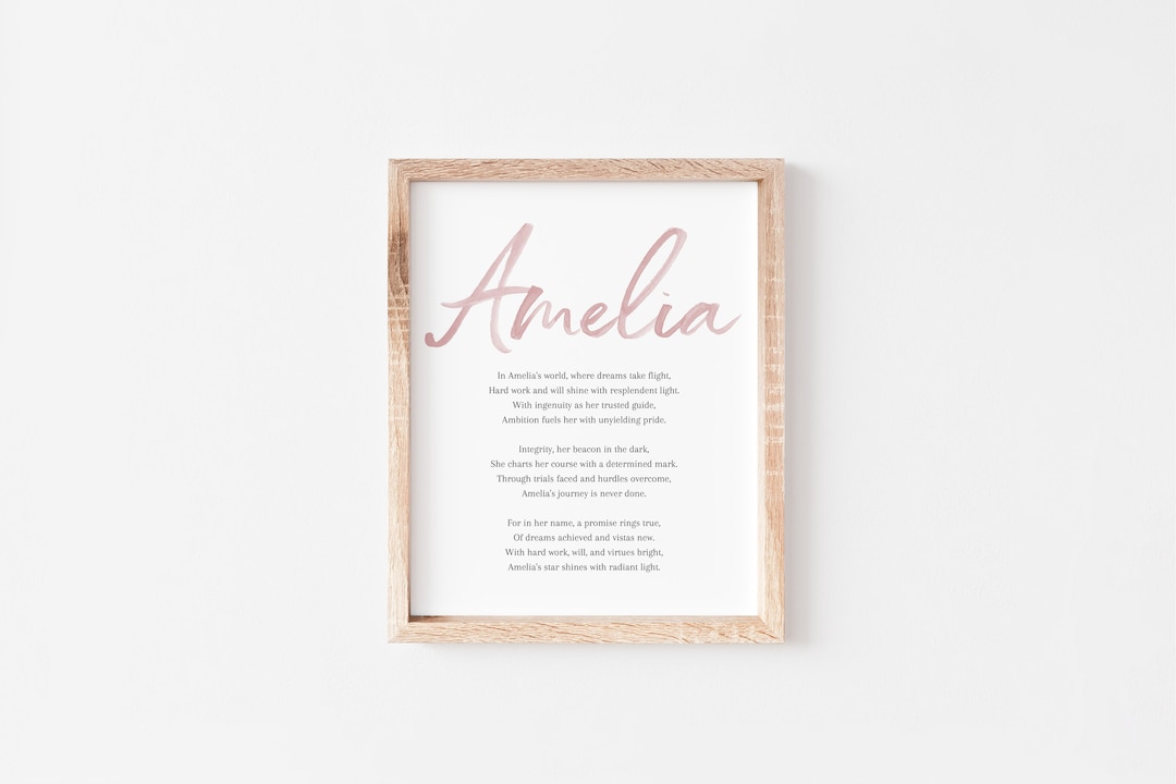 Amelia Baby Name Meaning Poem Baby Names Nursery Sign Girl Names ...