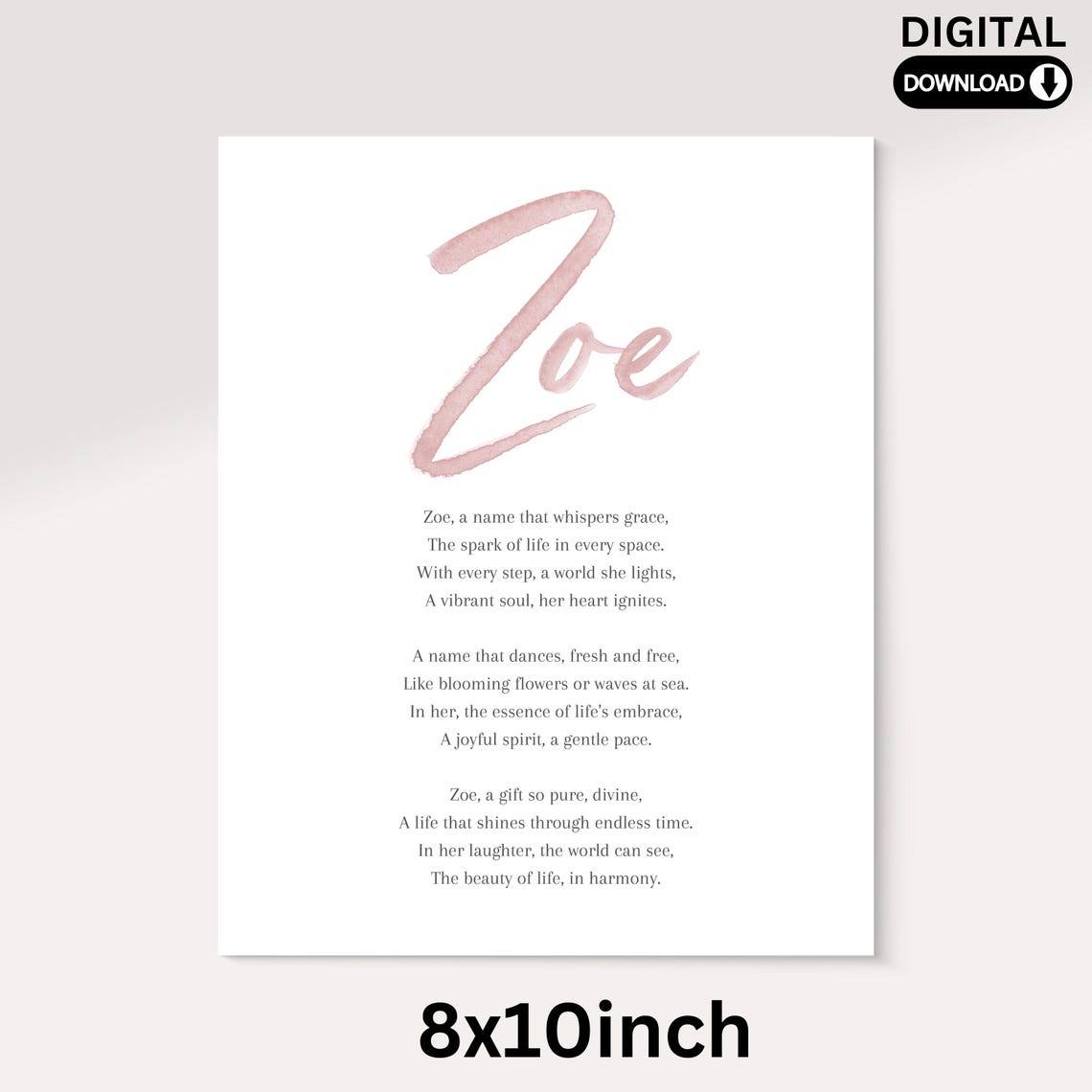 Zoe Baby Name Meaning Poem Baby Names Nursery Sign Girl Names Printable ...
