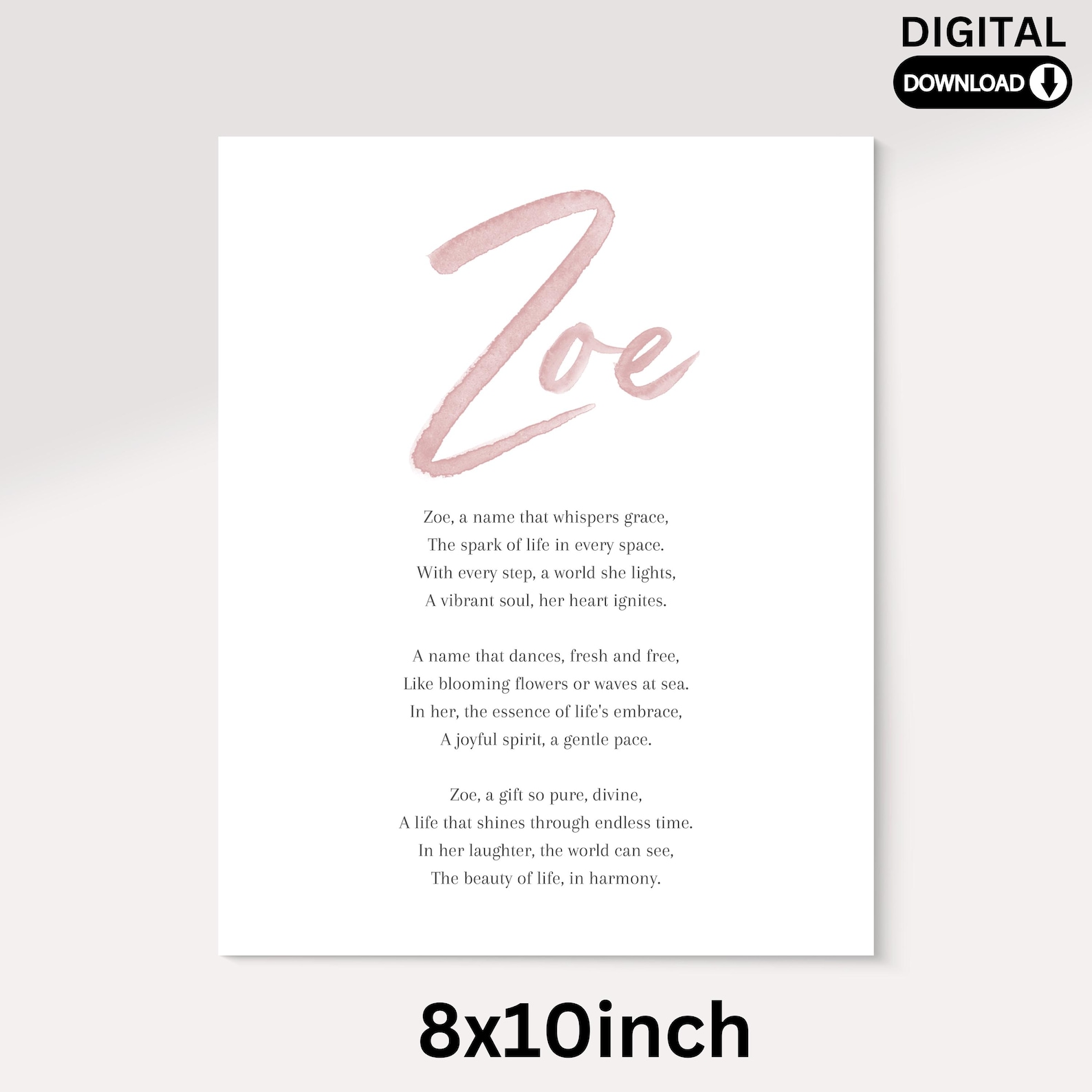 Zoe Baby Name Meaning Poem Baby Names Nursery Sign Girl Names Printable ...