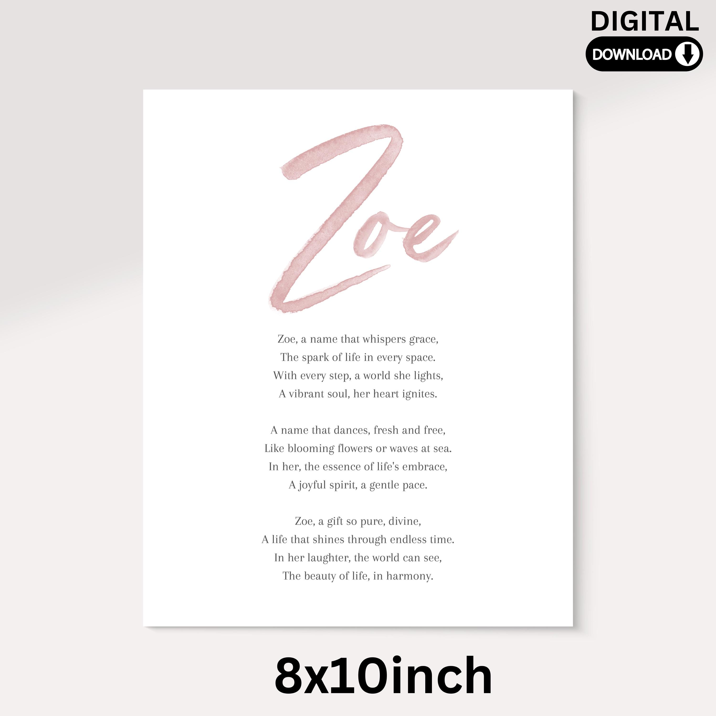Zoe Baby Name Meaning Poem Baby Names Nursery Sign Girl Names Printable ...