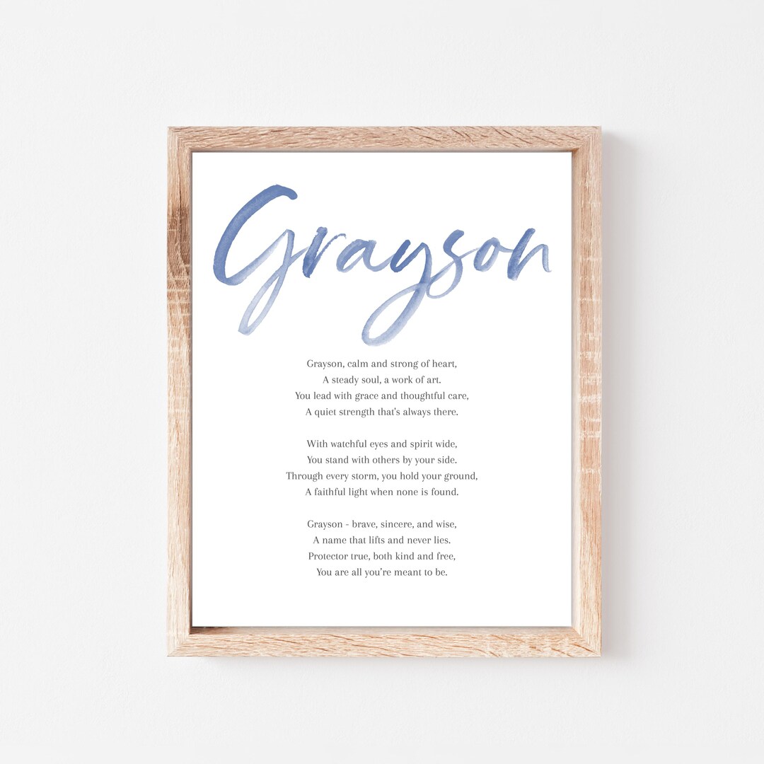 Grayson Baby Name Meaning Poem Baby Names Nursery Sign Boy Names ...