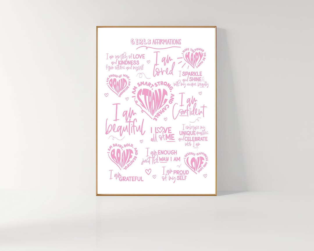 Daily Affirmations Wall Art, Pink Inspirational Girly Affirmations ...