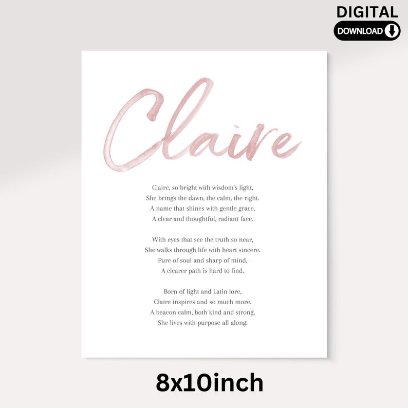 Claire Baby Name Meaning Poem Baby Names Nursery Sign Girl Names ...