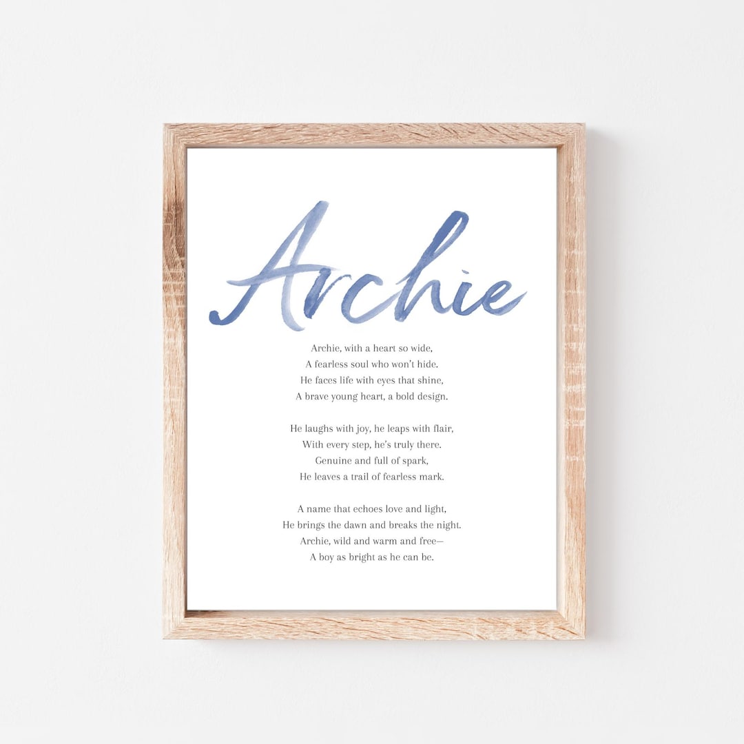 Archie Baby Name Meaning Poem Baby Names Nursery Sign Boy Names ...