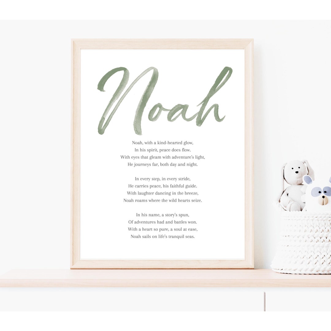 Noah Baby Name Meaning Poem Baby Names Nursery Sign Boy Names Printable ...