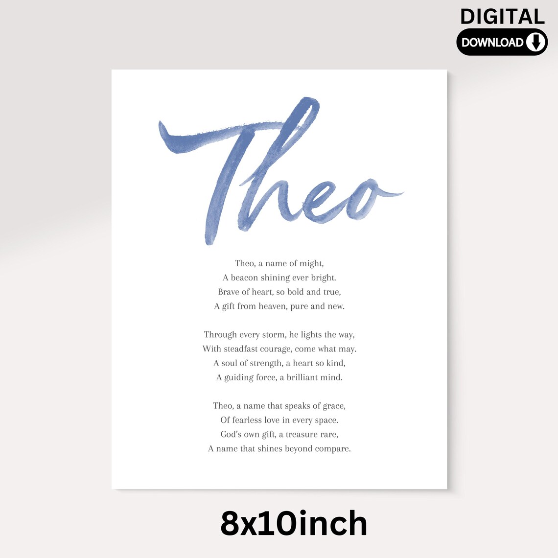 Theo Baby Name Meaning Poem Baby Names Nursery Sign Boy Names Printable ...