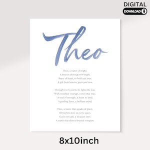 Theo Baby Name Meaning Poem Baby Names Nursery Sign Boy Names Printable ...