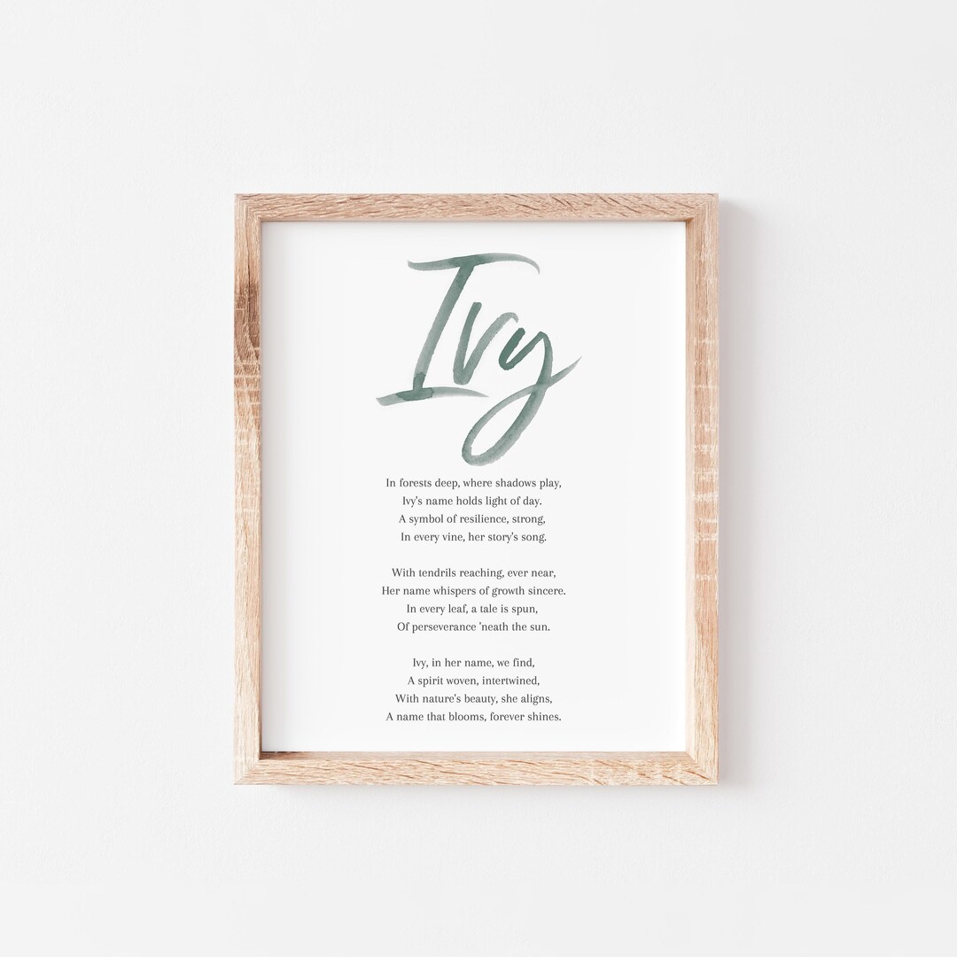 Ivy Baby Name Meaning Poem Baby Names Nursery Sign Girl Names Printable ...