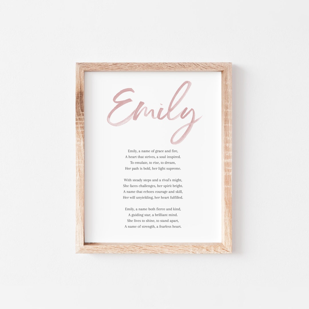 Emily Baby Name Meaning Poem Baby Names Nursery Sign Girl Names ...