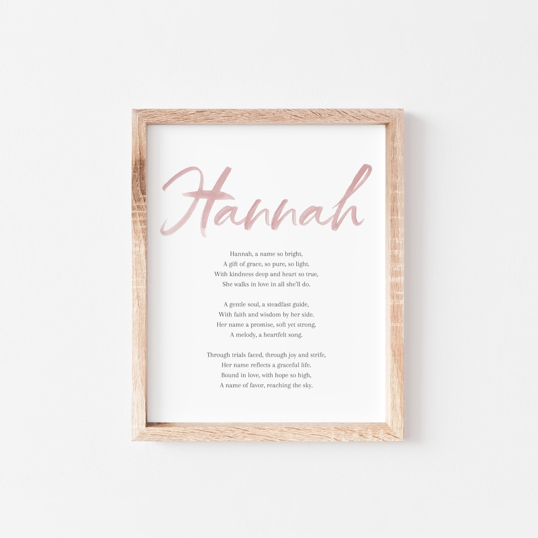 Hannah Baby Name Meaning Poem Baby Names Nursery Sign Girl Names ...