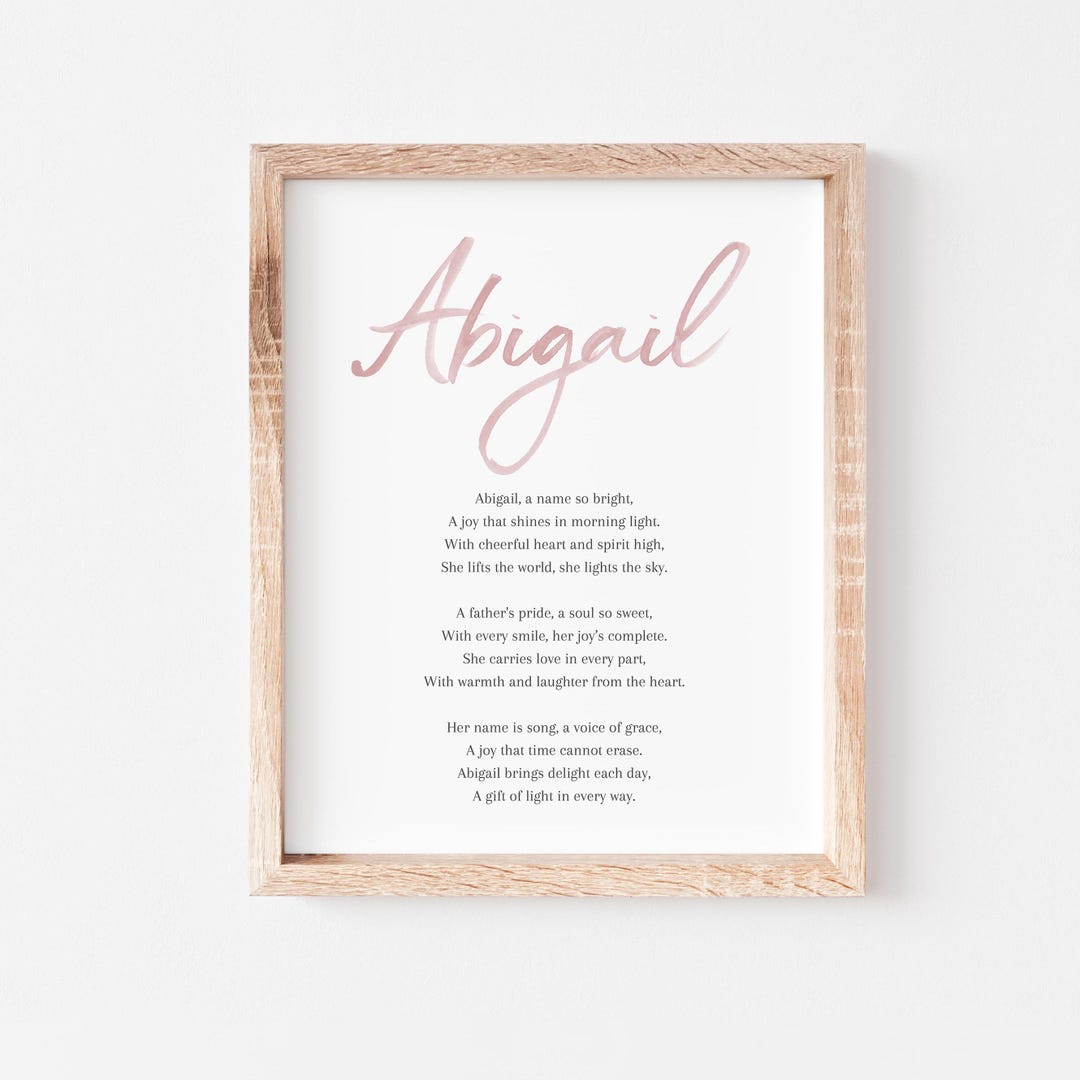 Abigail Baby Name Meaning Poem Baby Names Nursery Sign Girl Names Printable Poem Instant Digital ...