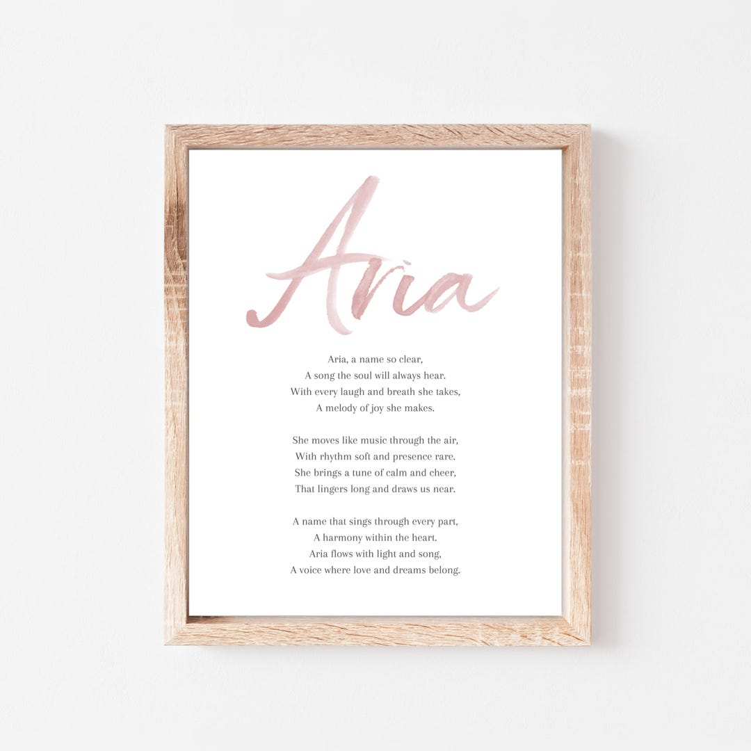 Aria Baby Name Meaning Poem Baby Names Nursery Sign Girl Names ...