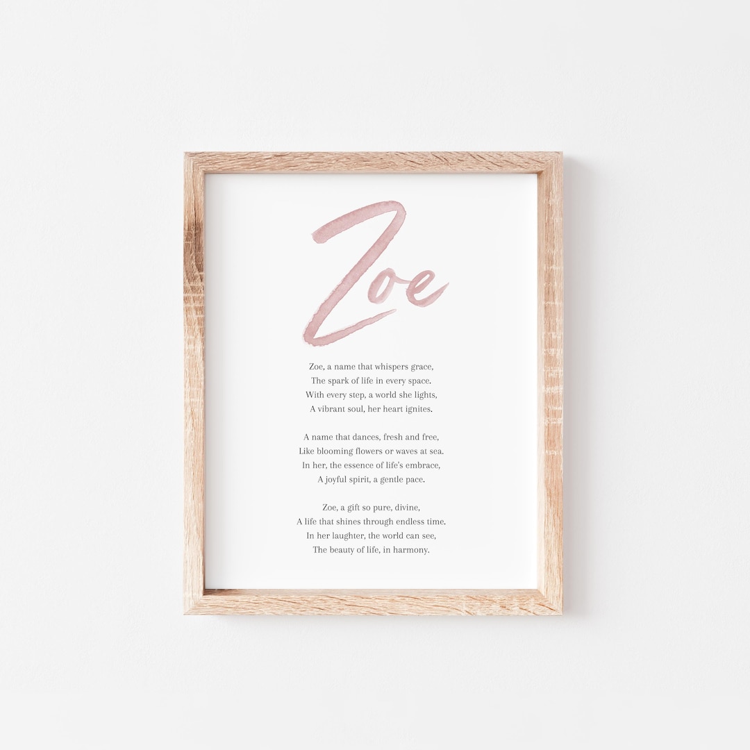 Zoe Baby Name Meaning Poem Baby Names Nursery Sign Girl Names Printable ...
