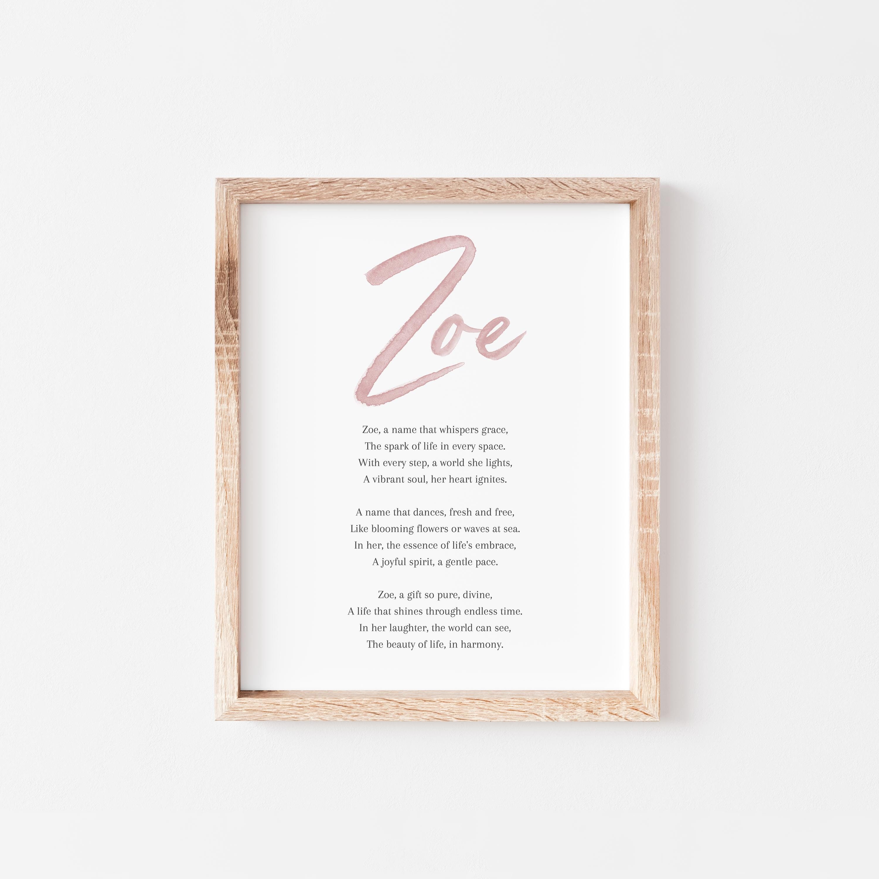 Zoe Baby Name Meaning Poem Baby Names Nursery Sign Girl Names Printable ...