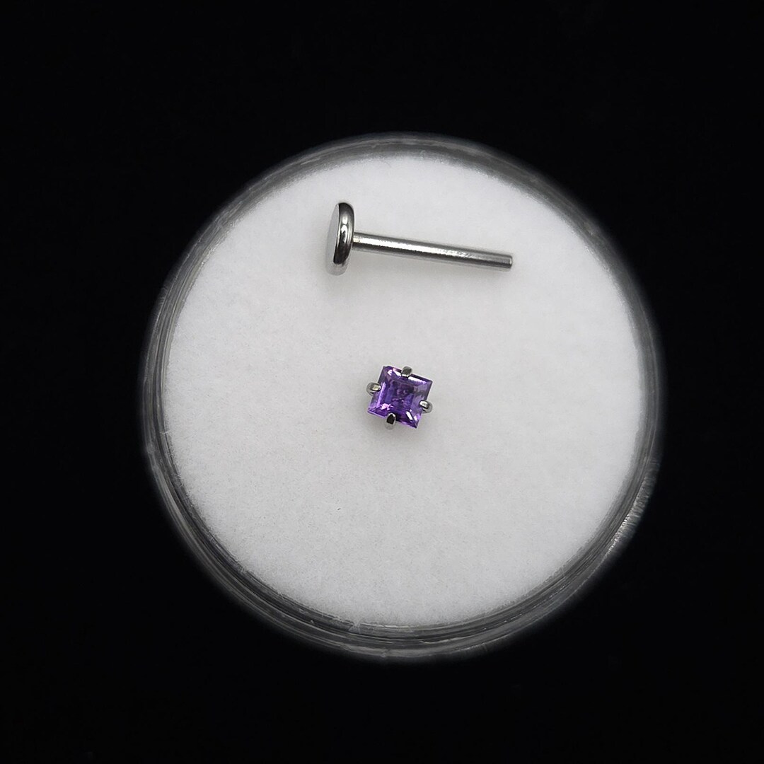 Natural Amethyst Threaded, Flat Back, 16g, 18g, Stud Piercing, Surgical ...