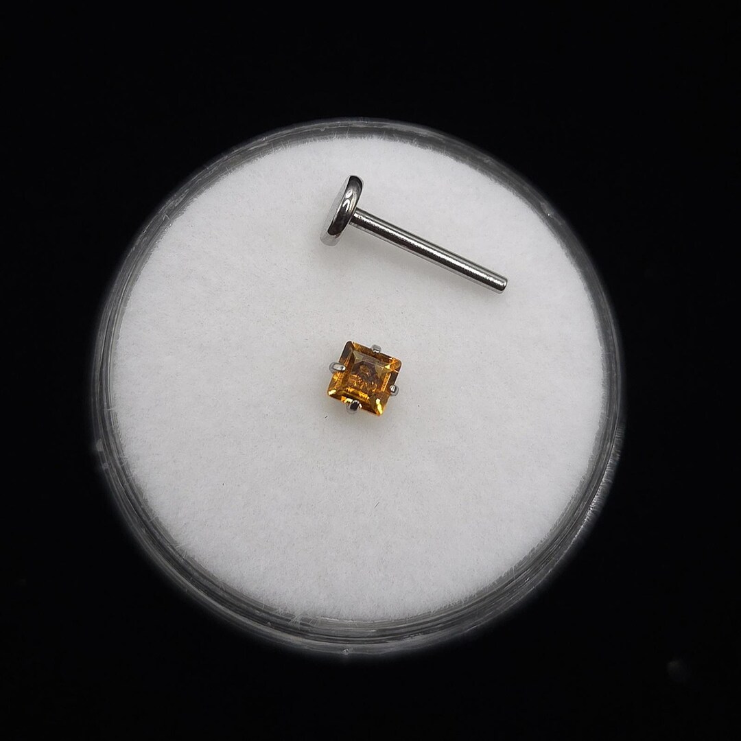 Natural Citrine Threaded, Flat Back, 16g, 18g, Stud Piercing, Titanium ...