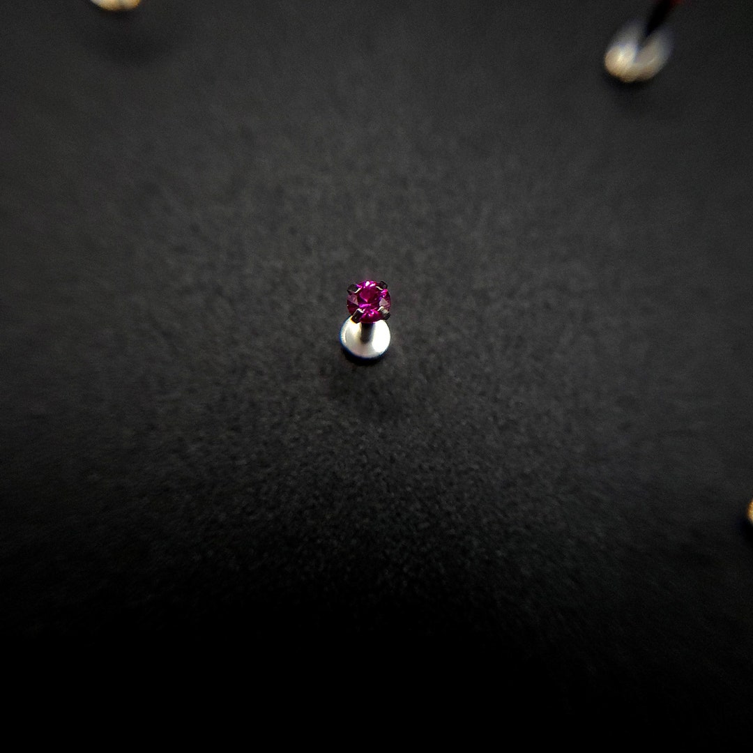 Natural Hot Pink Ruby Threaded Piercing. Screw Hold, 1.5-2mm, Tragus ...