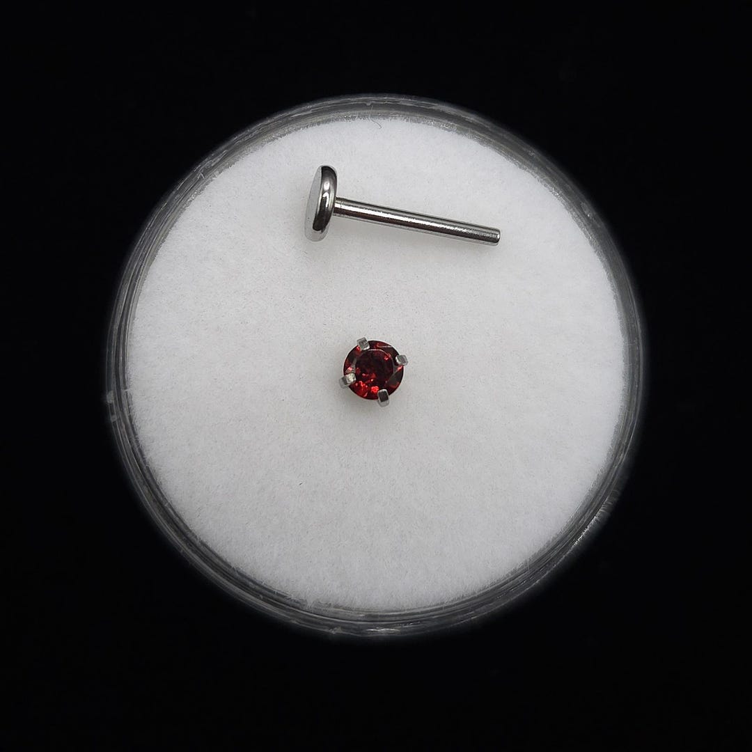 Natural Garnet Threaded, Flat Back, 16g, 18g, Stud Piercing, Surgical ...