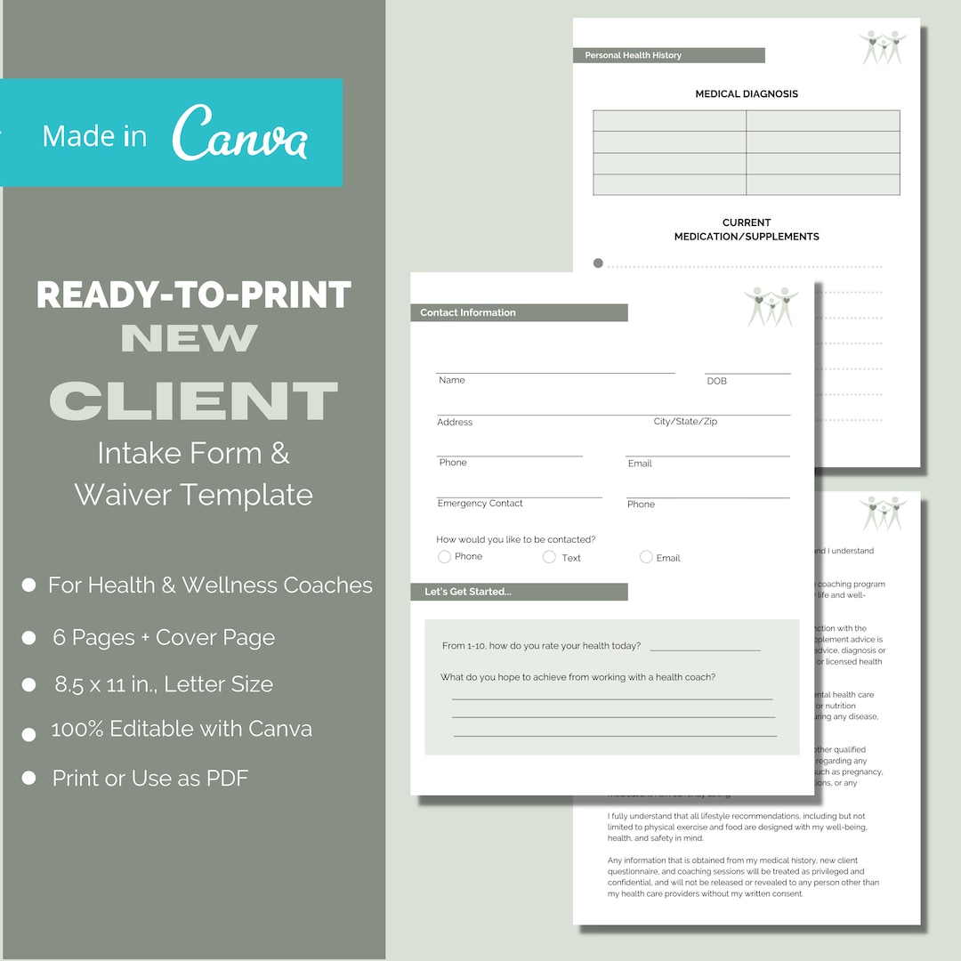 New Client Intake Form Health Coach Form Canva Template Wellness Coach ...