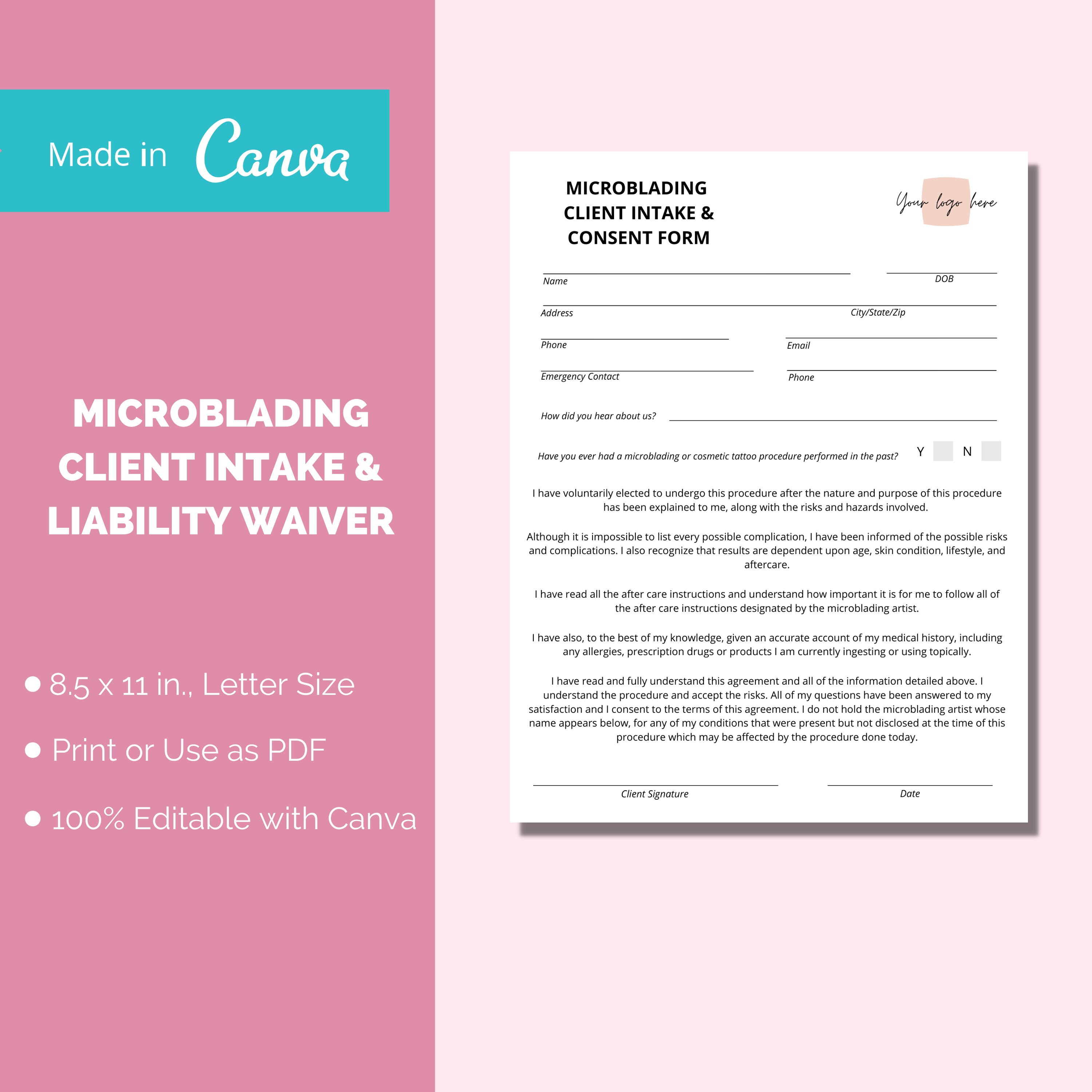 Microblading Consent Form, Microblading Waiver, Microblading Liability ...