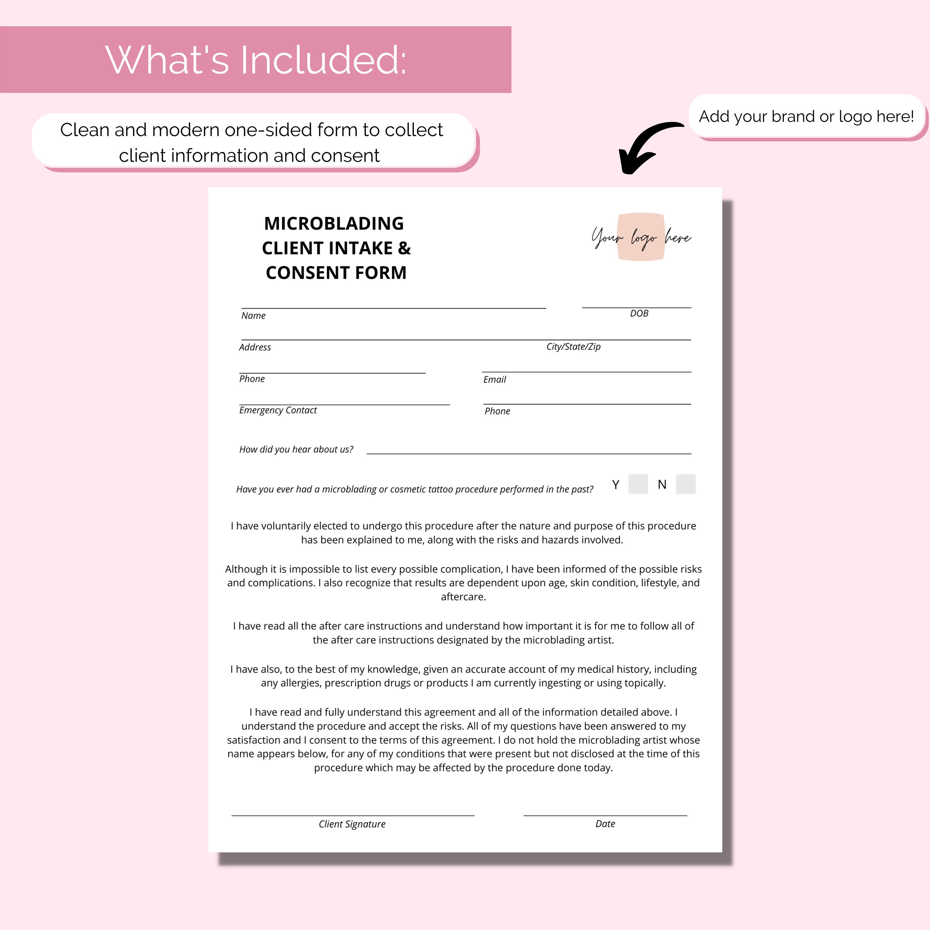 Microblading Consent Form, Microblading Waiver, Microblading Liability ...