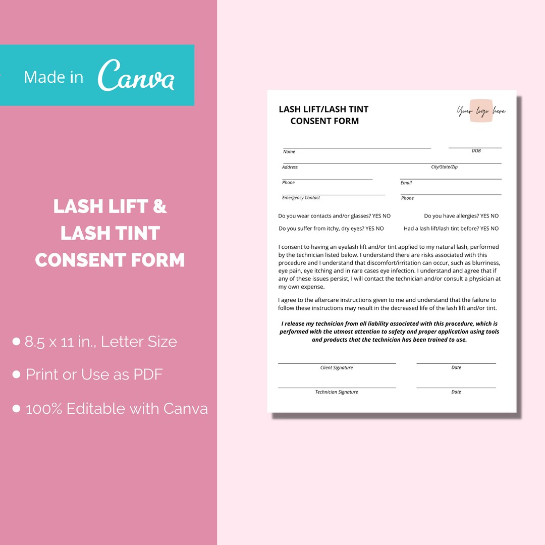 Lash Lift Form, Lash Tint Tint Form, PDF Form, Printable, Canva ...