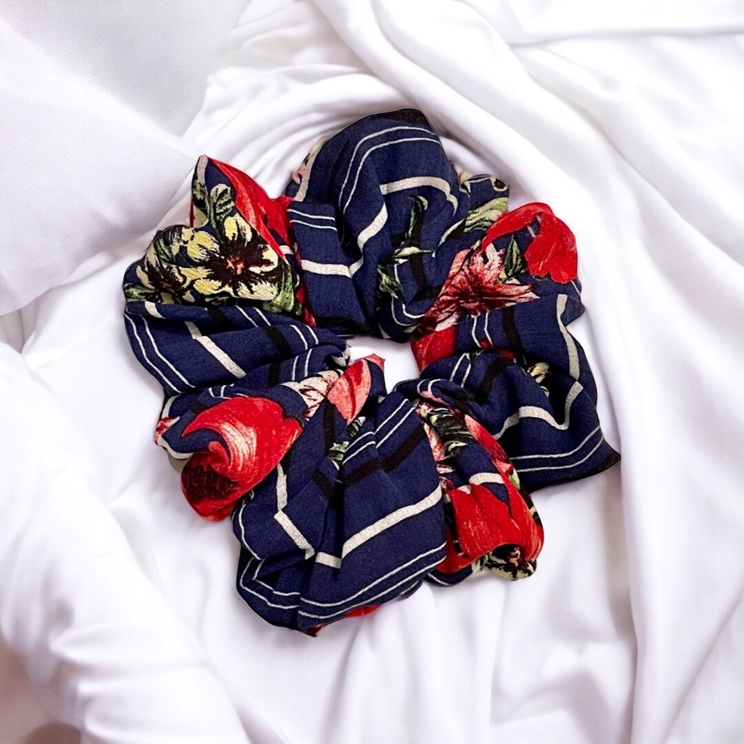 Jumbo Scrunchie Blue Scrunchie Floral Scrunchie Tropical - Etsy