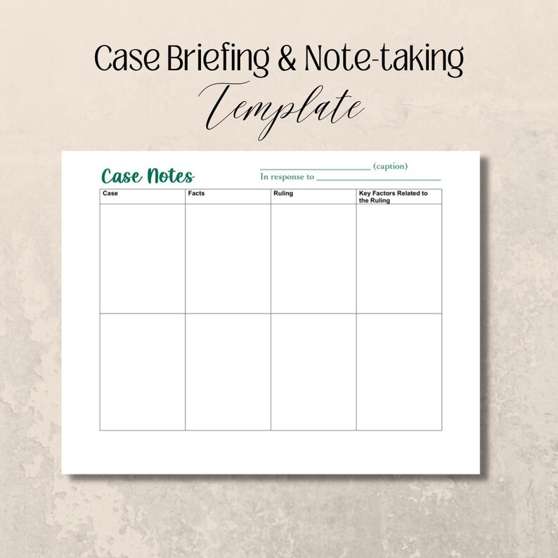 Case Briefing and Case Note-taking Template (law School, Law Clerks ...