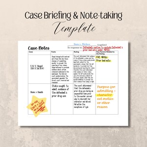 Case Briefing and Case Note-taking Template (law School, Law Clerks ...