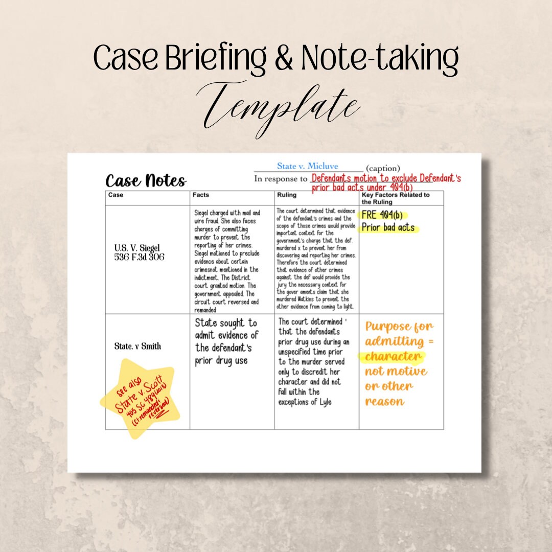 Case Briefing and Case Note-taking Template (law School, Law Clerks ...