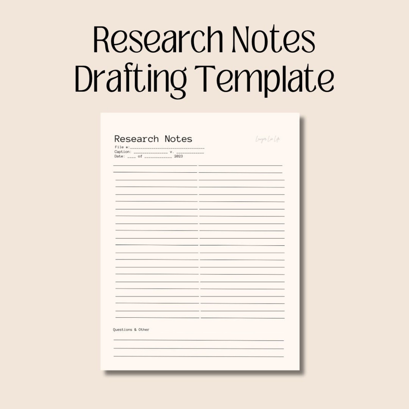 Research Notes Template for Lawyers | Lawyer Notes | Drafting Template ...
