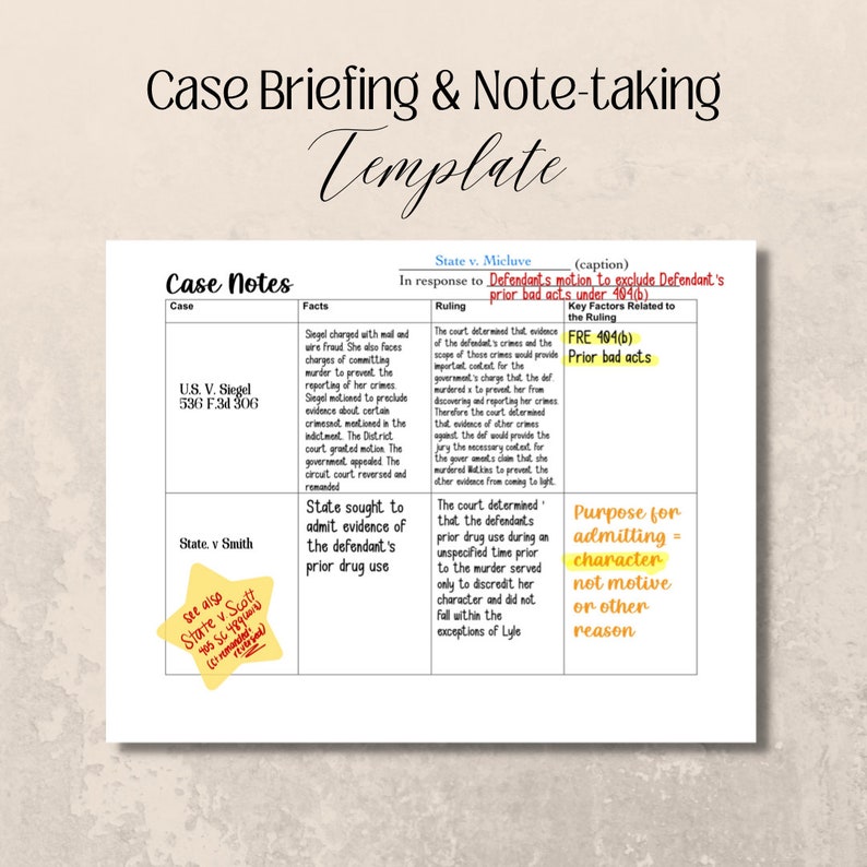 Case Briefing and Case Note-taking Template - Salmon Pink (law School ...