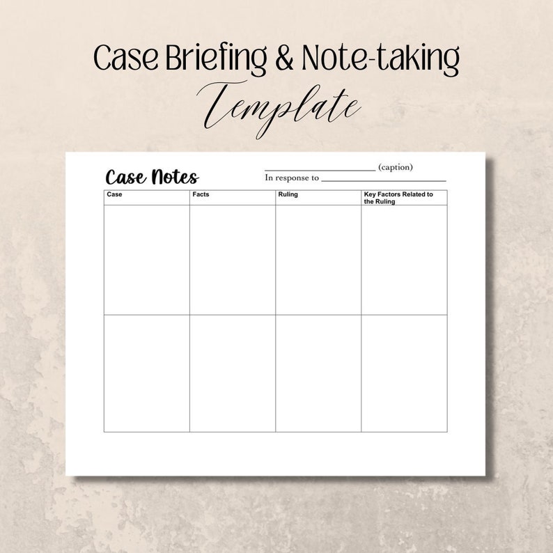 Case Briefing and Case Note-taking Template (law School, Law Clerks ...