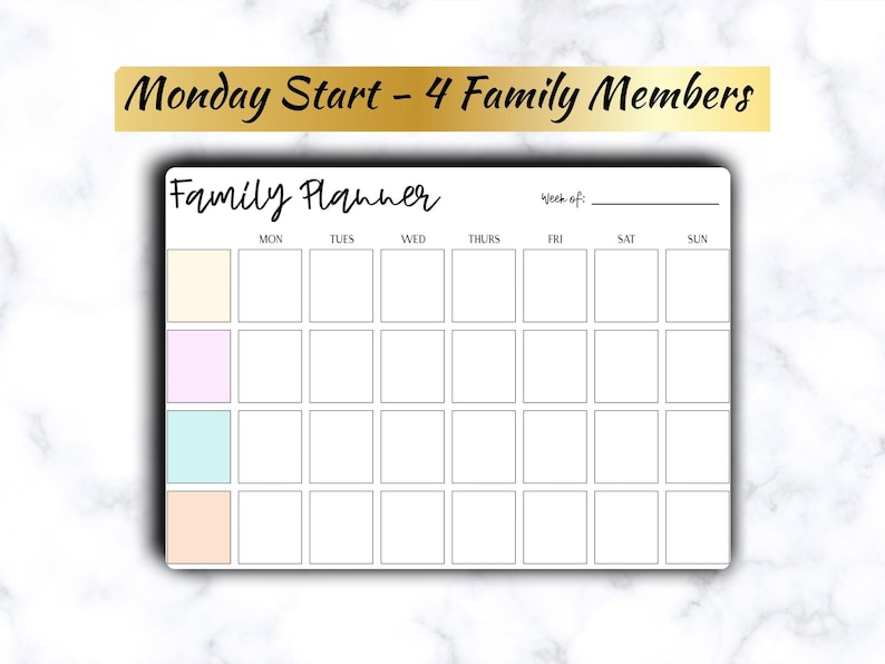 Family Planner Printable: Weekly Organizer for 4-5 Members (a4/letter ...