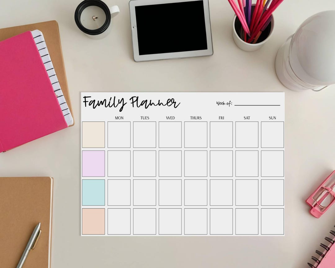 Family Planner Printable: Weekly Organizer for 4-5 Members (a4/letter ...
