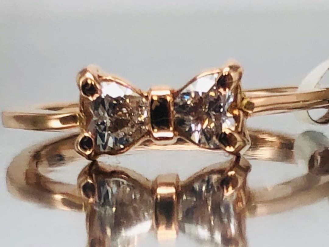 Adorable Rose Gold Diamond Bow Ring - Etsy