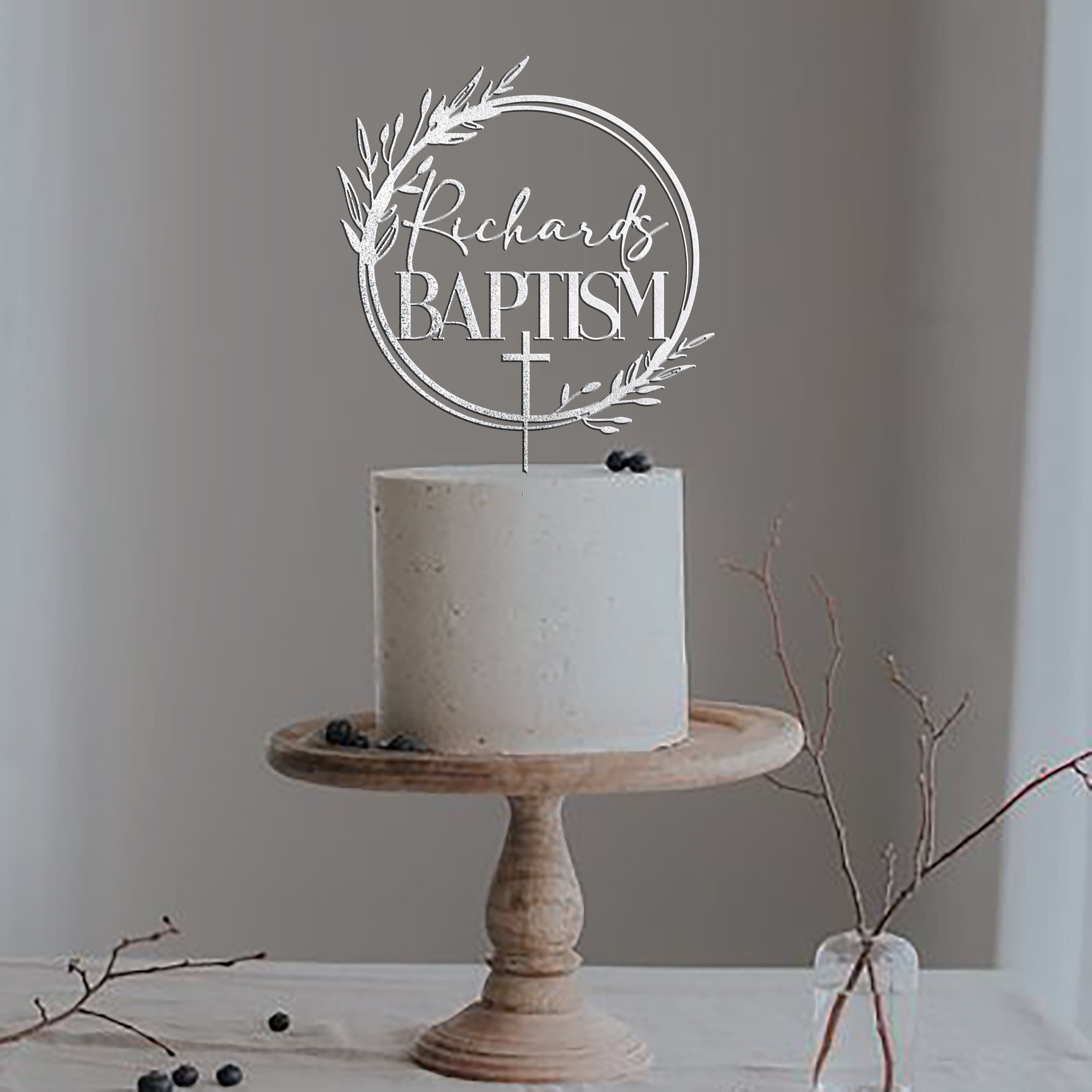 Personalized Baptism Cake Topper With Wreath / Custom - Etsy