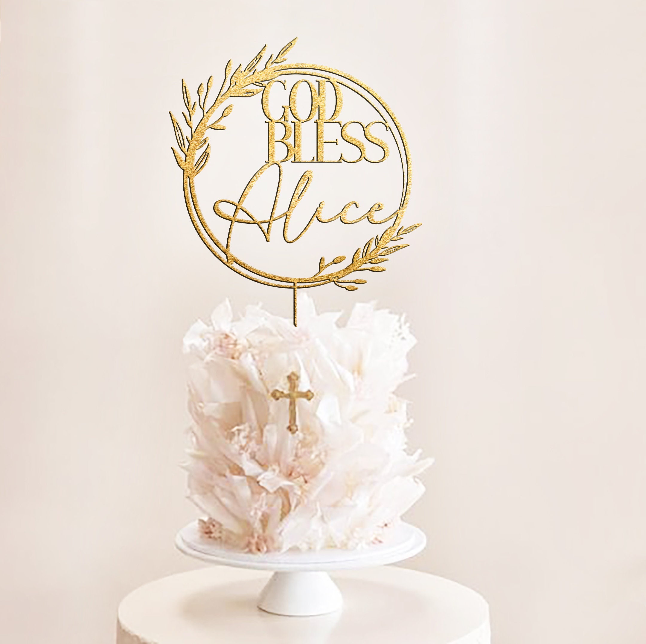 Personalized Baptism Cake Topper With Wreath / Custom - Etsy