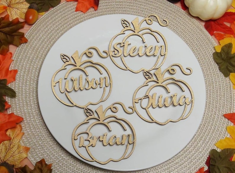Thanksgiving Name Tags,wooden Fall Place Tag,personalized Pumpkin Name ...