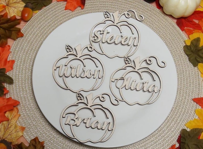 Thanksgiving Name Tags,wooden Fall Place Tag,personalized Pumpkin Name ...