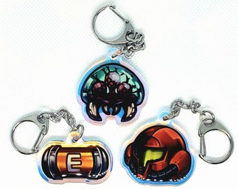 Metroid 1.5" Holographic Acrylic Charm - Keychain or Cell Phone Strap ...