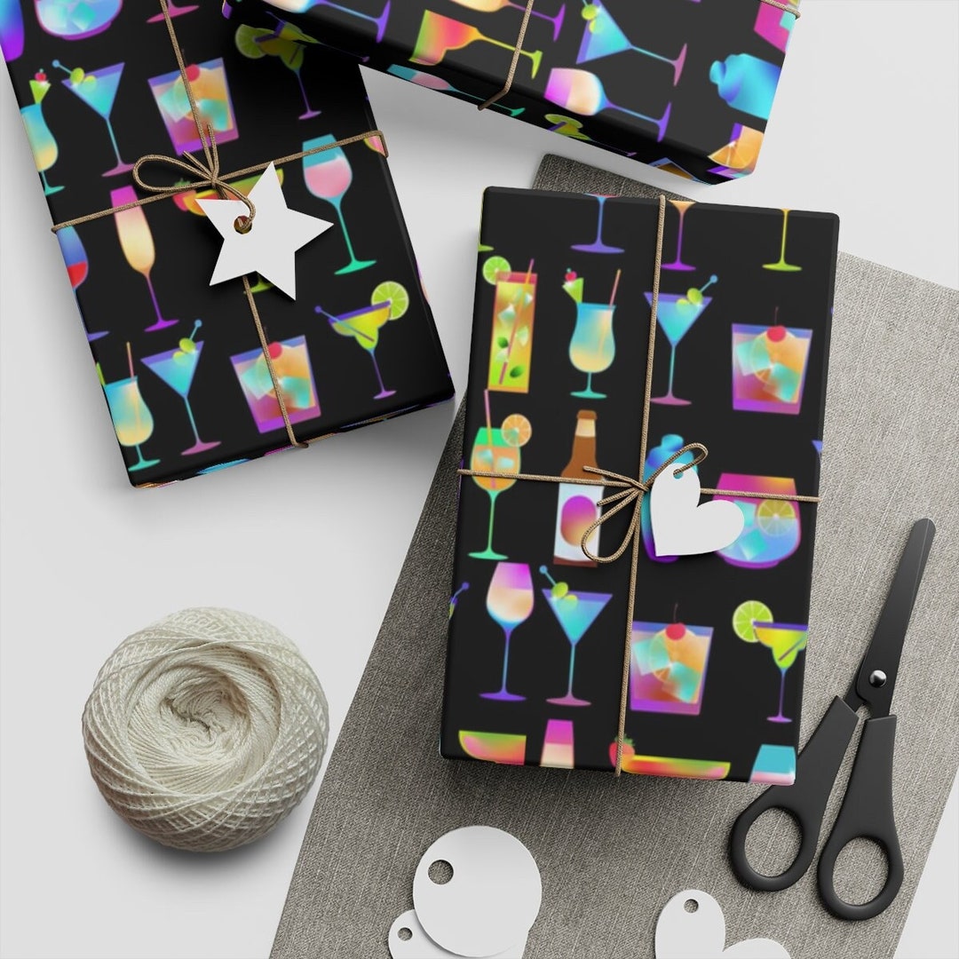 Cocktail Wrapping Paper Gift Wrap for Wine Bottles and Bar Accessories ...