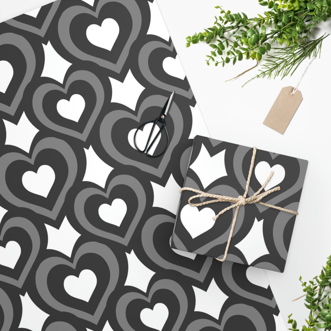 EMO Goth Punk Rock Valentine Black White Gray Heart Patterned Wrapping ...