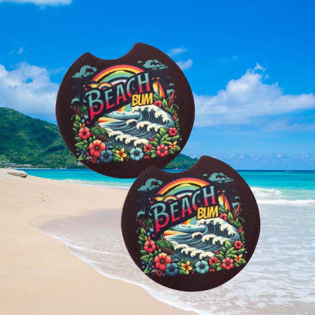 Beach Bum, Tropical Beach, Set of Two, Car Coasters - Etsy