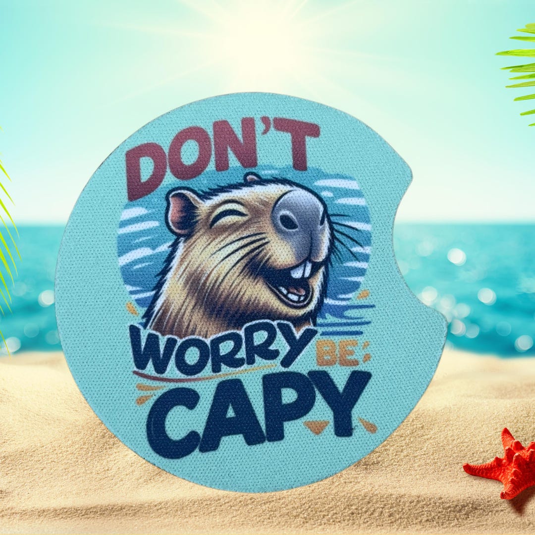 Funny Aqua Capybara Set of Two Car Coasters - Etsy