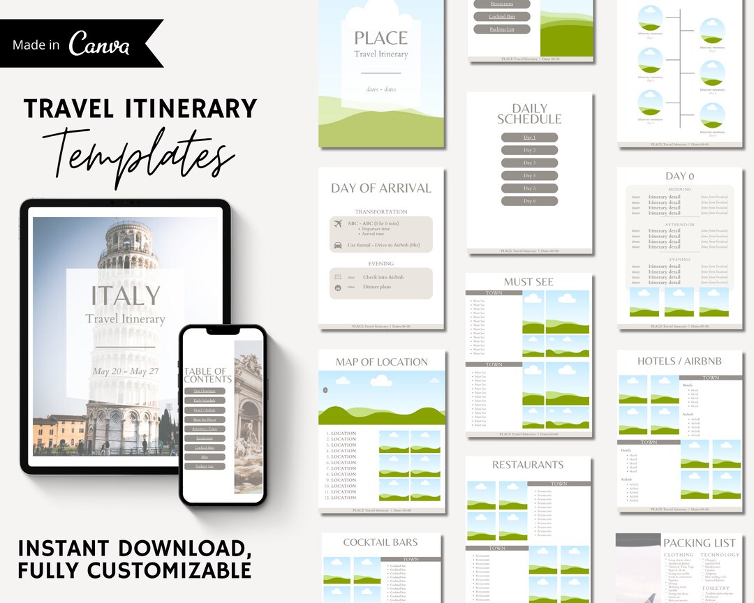 Travel Itinerary Template | Travel Planner | Printable Travel Guide ...