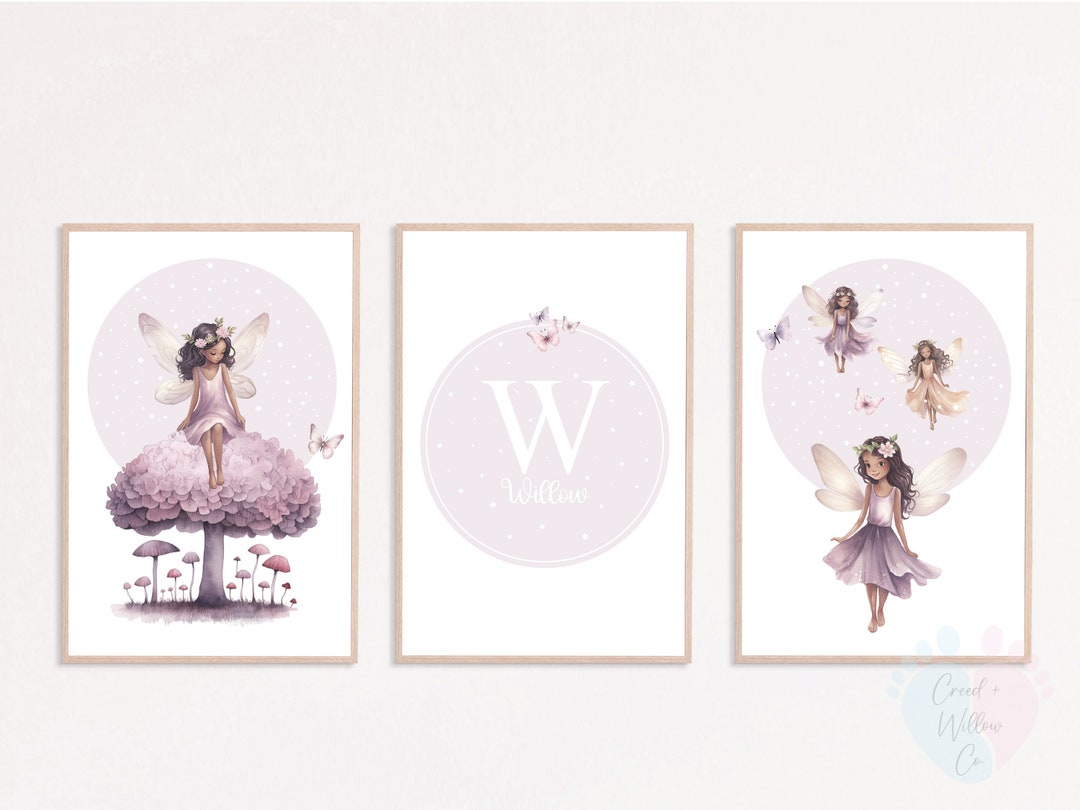 Set of 3 Fairy Wall Prints, Fairy Themed Art, Purple Fairy Nursery ...