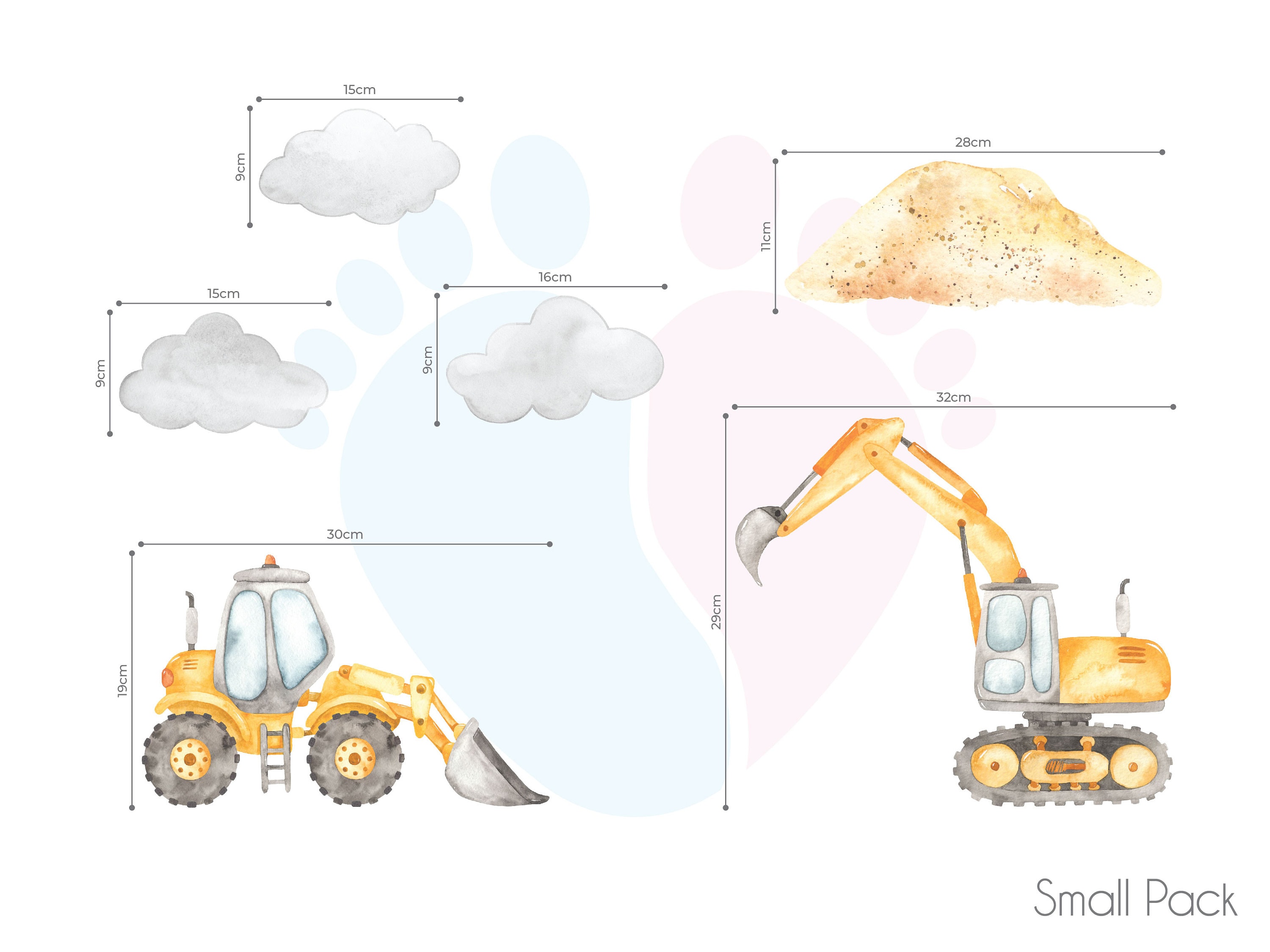 Construction Truck Stickers, Removable Reusable Wall Decals, Watercolor ...